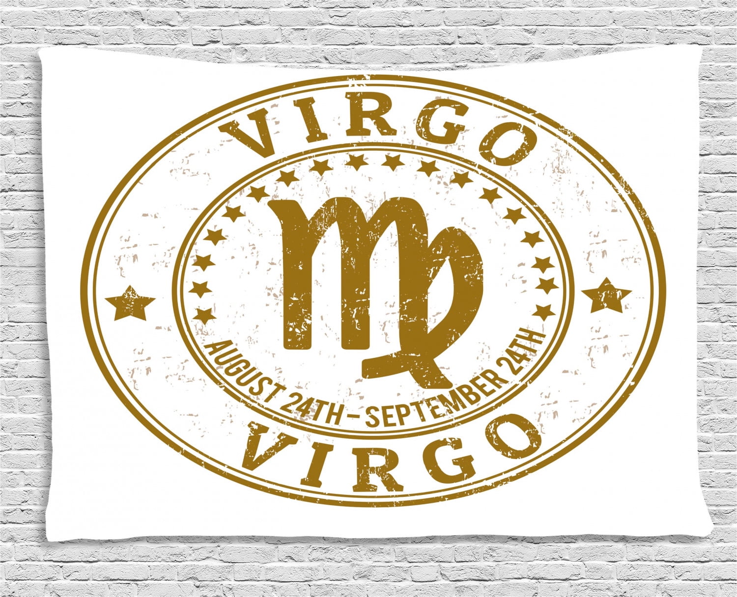 Zodiac Virgo Tapestry, Astrology Grunge Rubber Stamp Design with Stars ...