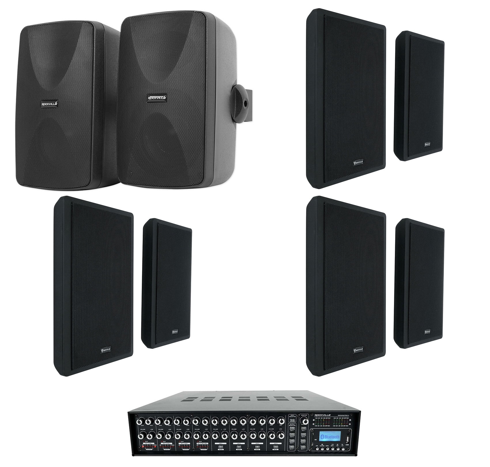 Rockville ROCK MATRIX 4-Zone Home Receiver Amp+(8) 5.25" Black Wall ...