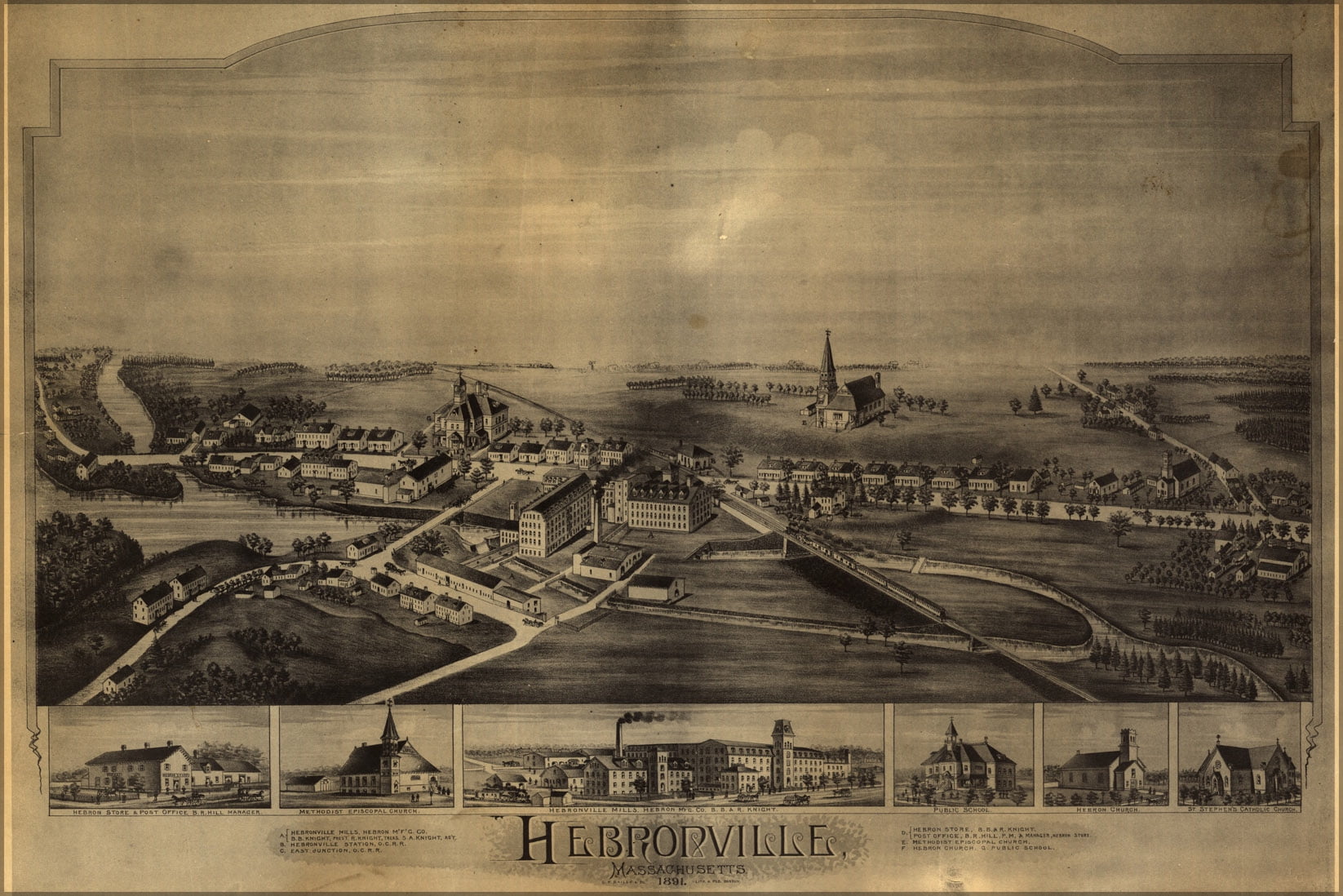 24"x36" Gallery Poster, map of Hebronville, Massachusetts 1891 ...