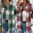 Aellinatey Women Fall Button Down Plaids Shirt Coat Faux Wool Long ...