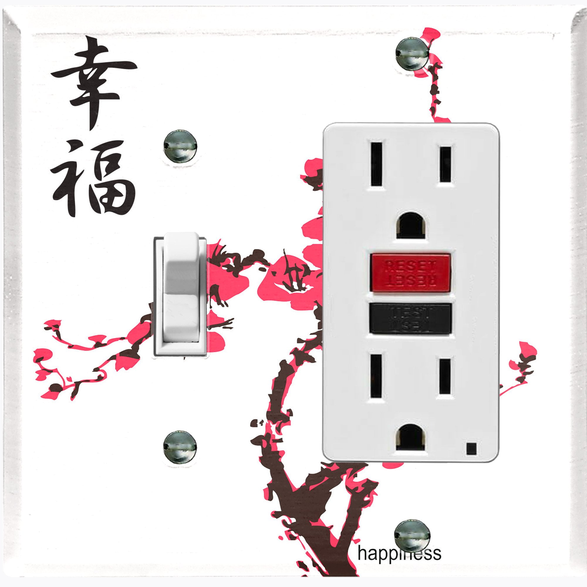 Metal Light Switch Plate Cover Japanese Pink Sakura Flower House Red ...