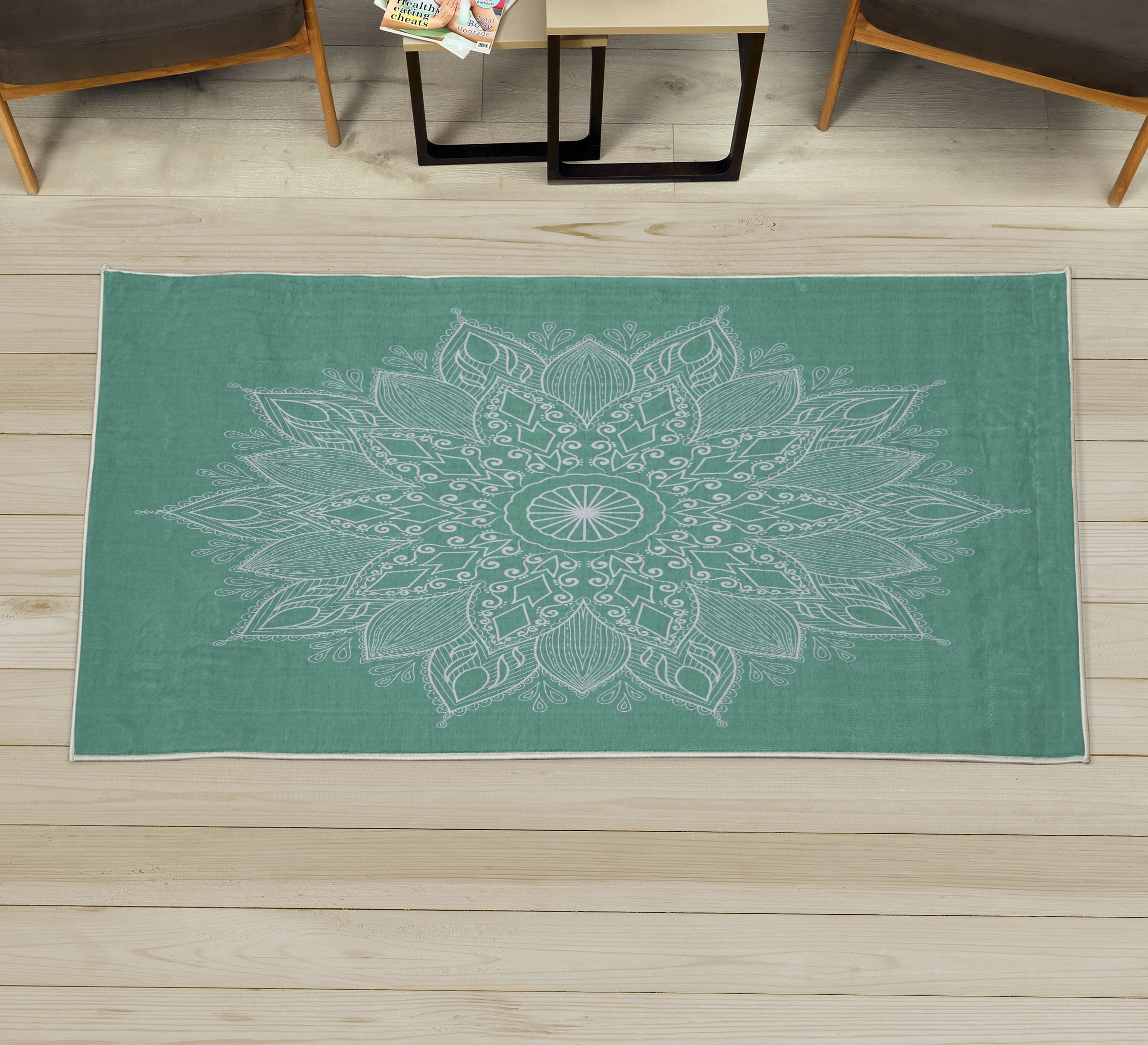 Mandala Decorative Rug, Lotus Inspired Flower Lace Circle Ornate Retro ...