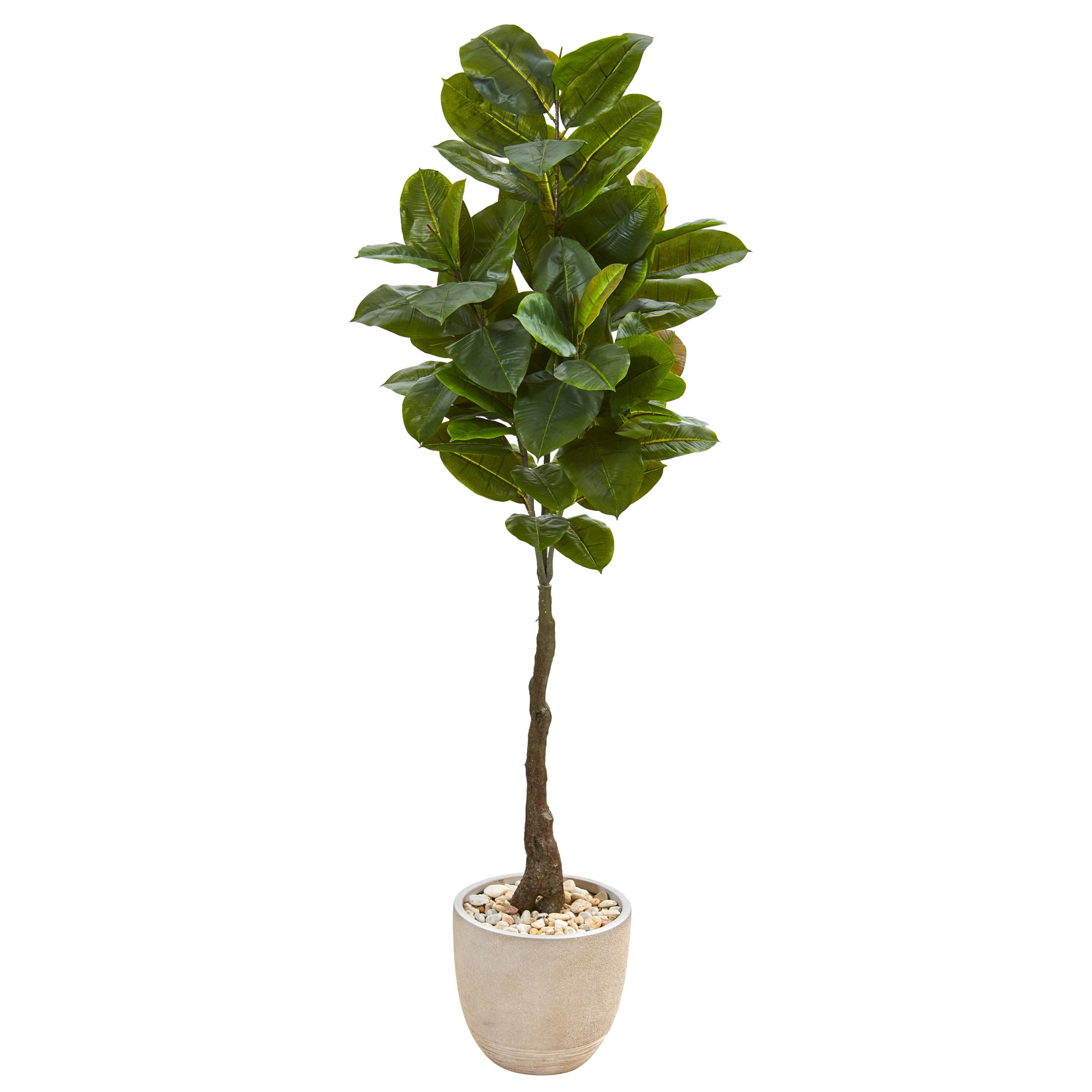Nearly Natural 67in. Rubber Leaf Artificial Tree in Sandstone Planter ...