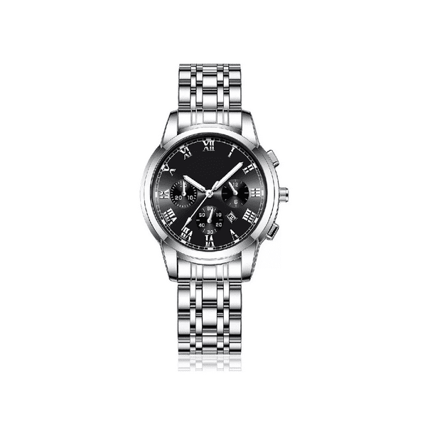 Reloj Con Fechador Correa Metálica Hombre Plata Interior Negro | Bodega ...