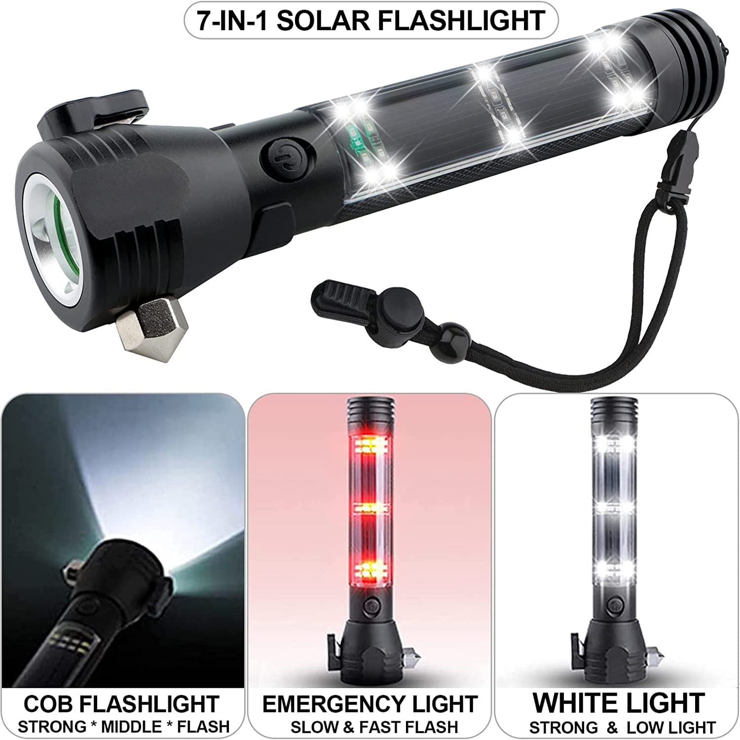 LED Flashlight Solar Power Flashlight, Ultra Bright Flashlight, 5 Modes ...
