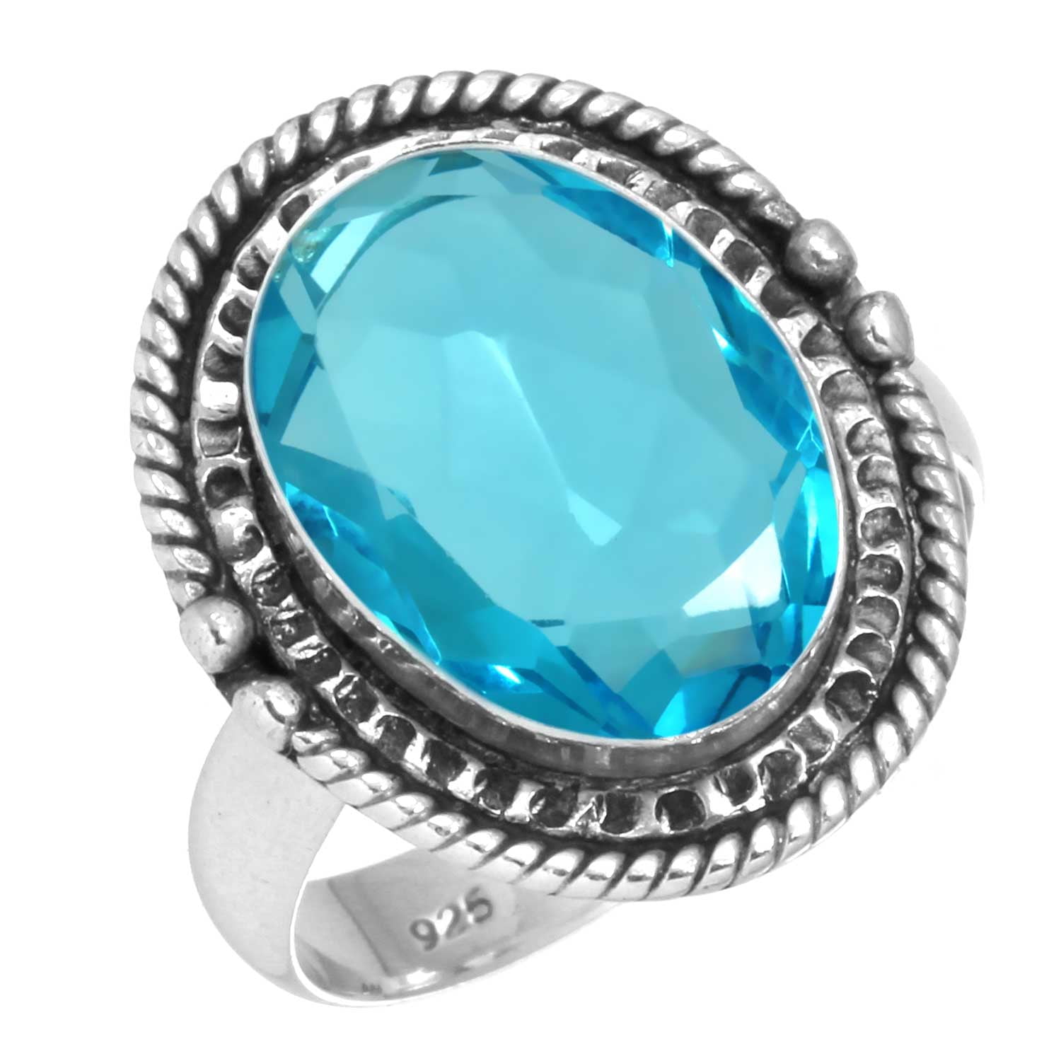925 Silver Ring For Women - Men Blue Quartz Stone Silver Ring Size 7.5 ...