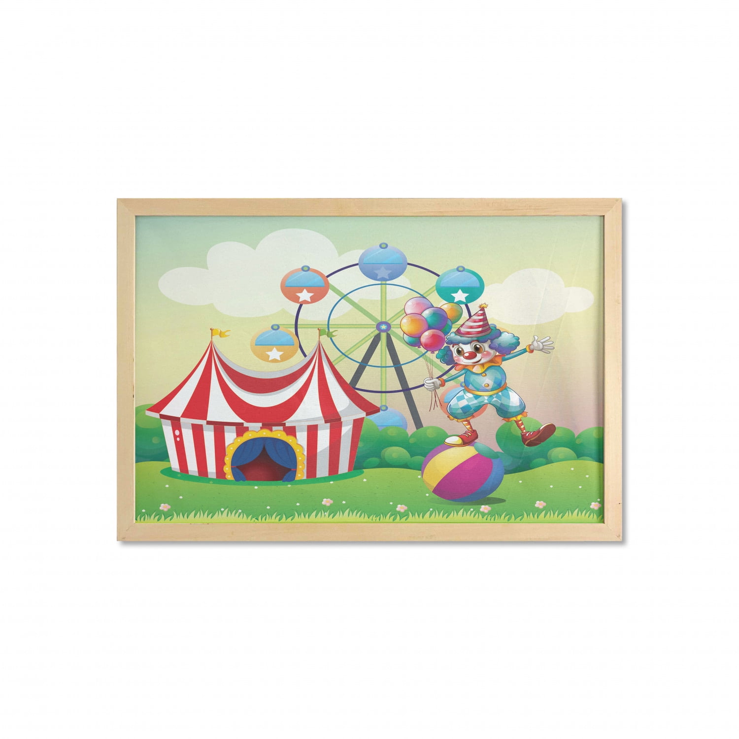 Circus Wall Art with Frame, Illustration of a Clown Balancing Above an ...