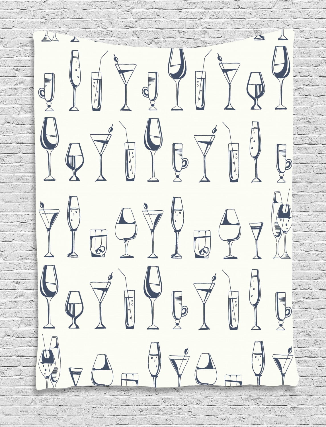 Drink Tapestry, Repeating Pattern with Hand Drawn Alcohol Beverages and ...