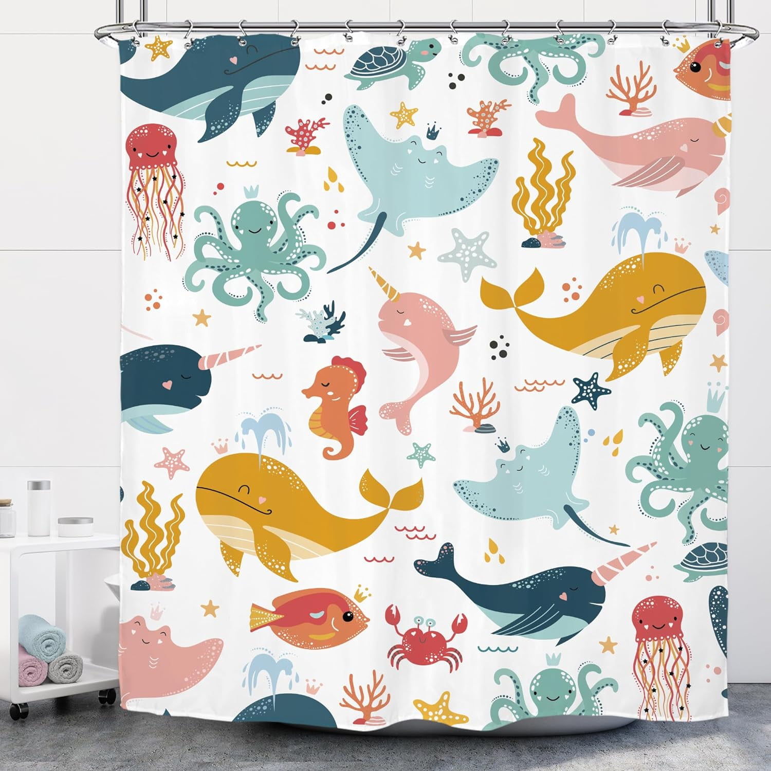 Click here for Faty-T Ocean Whale Shower Curtain 60wx72h Inch Und... prices