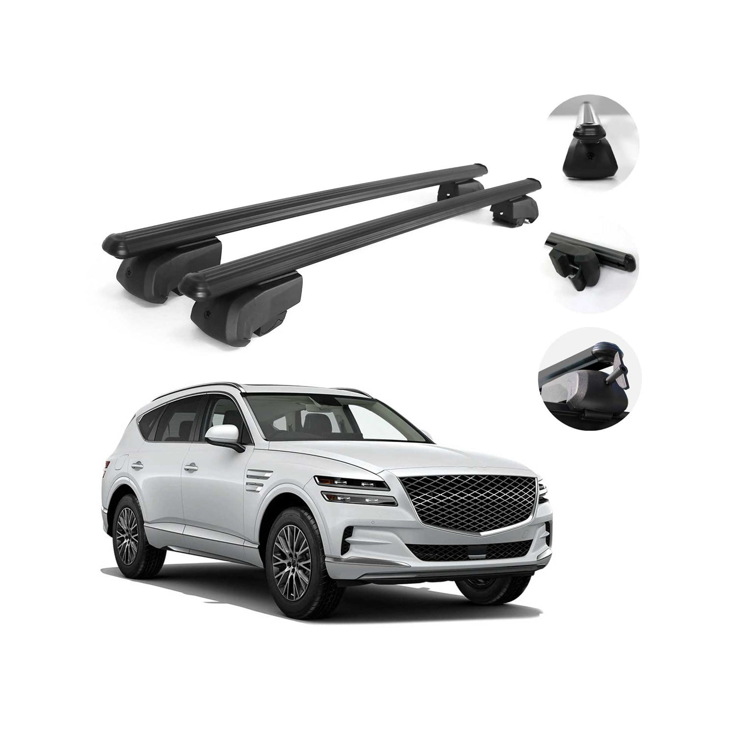 OMAC USA Fits Genesis GV80 2021- Black Roof Rail Rack Cross Bars ...
