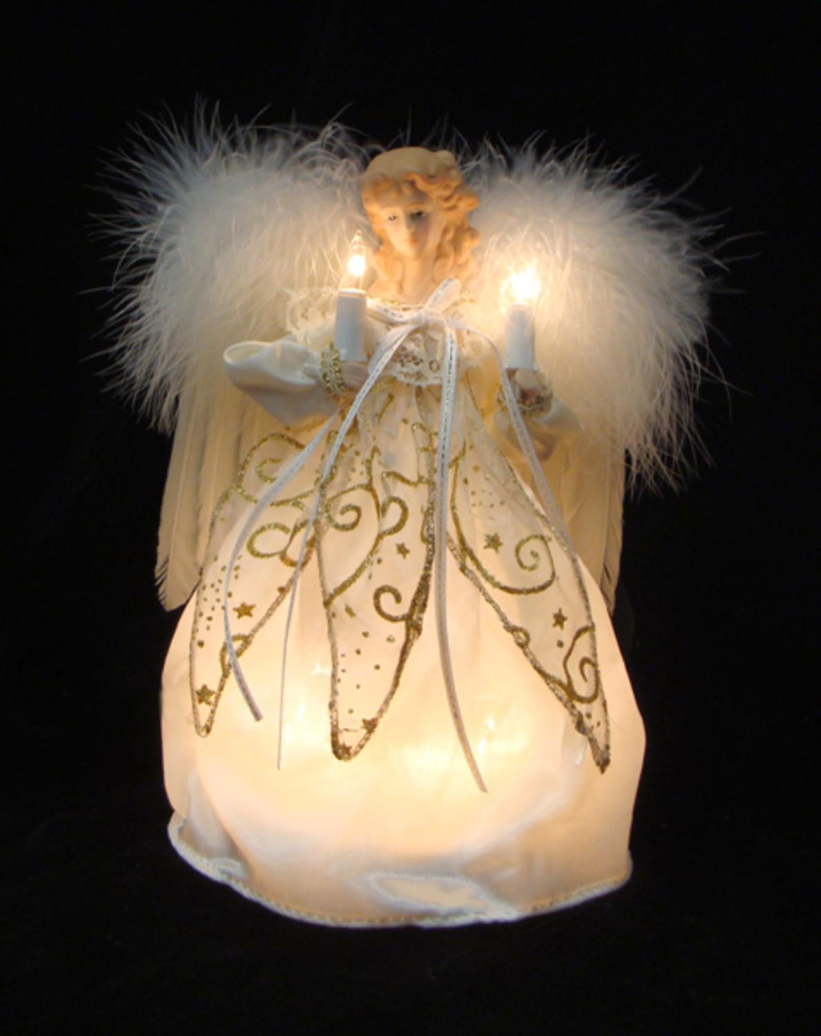 9 Ivory And Gold Angel With Feather Wings Christmas Tree Topper