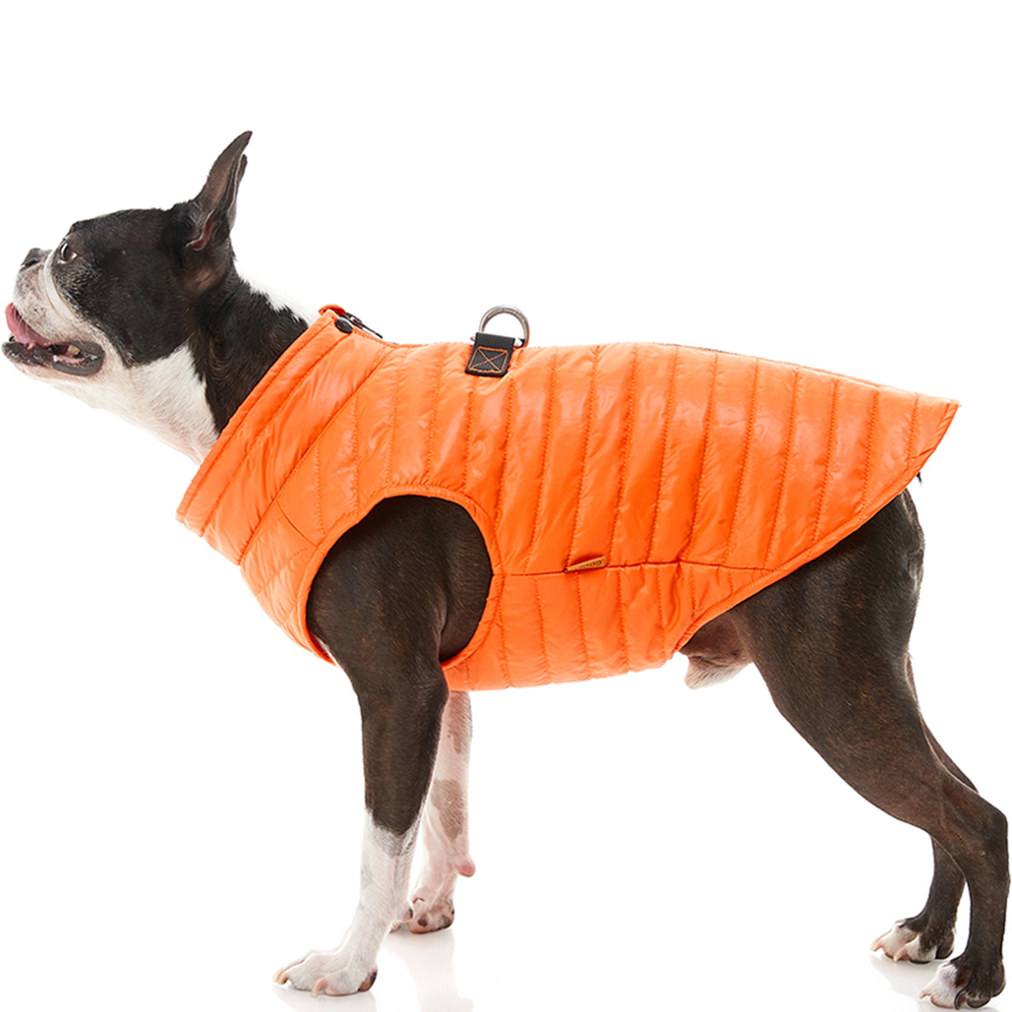 Gooby Puffer Vest Dog Jacket - Orange, X-Small - Ultra Thin Zip Up Wind ...