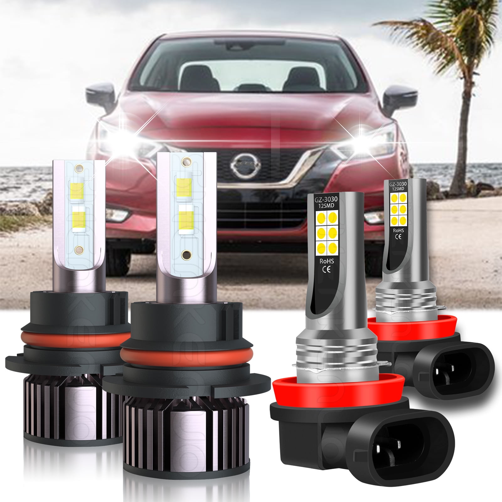 For Nissan Versa Note 2014-2019 LED Headlight Bulbs 4-side 9007 H11 ...