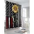 American Flag Shower Curtain 72"W x 84"L Retro Patriotic Sunflowers ...