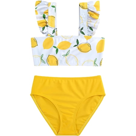 Baby Girl's 2 Piece Swimsuit Lemon Print Ruffle Cute Bathing Suit ...