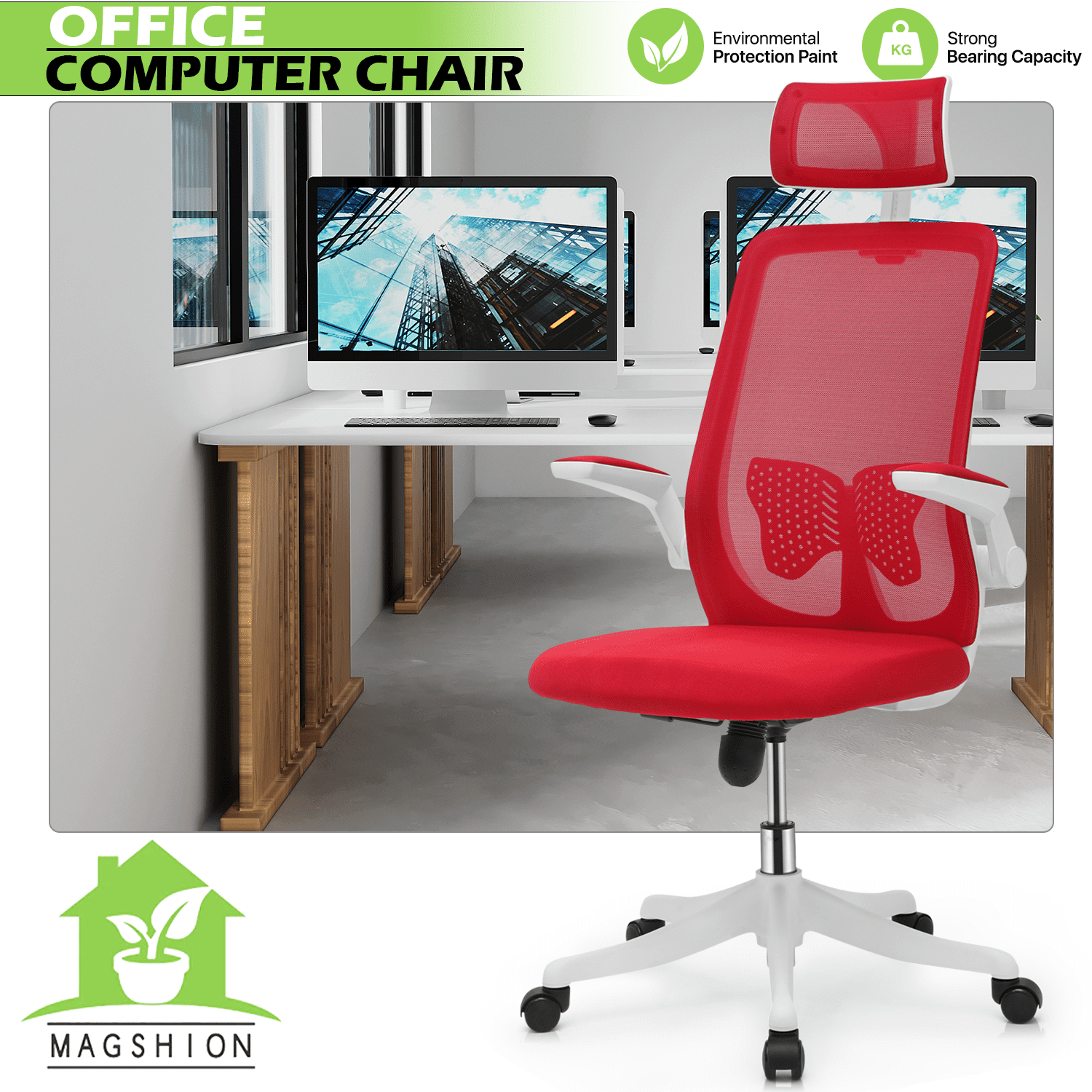 Magshion Ergonomic Office Task Chair, Adjustable High Back Rolling ...