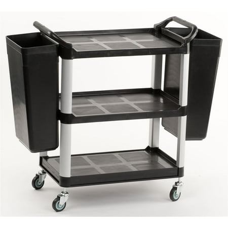 3-Tiered Bus Cart with 2 Rubbish Bin Attachments, 2 Side Handles and ...