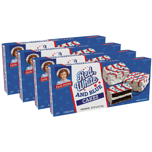 Little Debbie Red, White and Blue Cakes, 4 Boxes, 40 Chocolate-Flavored ...