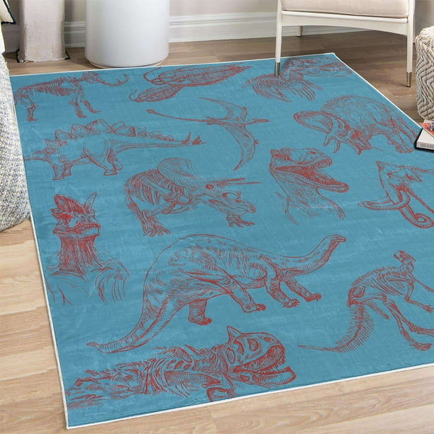 Jurassic Decorative Rug, Arrangement of Various Dinosaurs Illustrations ...
