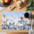 Blue White Butterflies Cotton Linen Placemats Set of 8, Pastoral Style ...