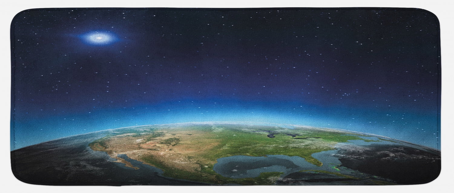 Earth Kitchen Mat, North America Continent on Globe Earth Galaxy Milky ...