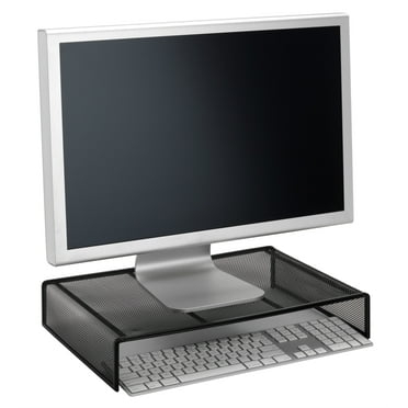 Mind Reader Metal Mesh Monitor Stand with Storage Compartments, Black ...