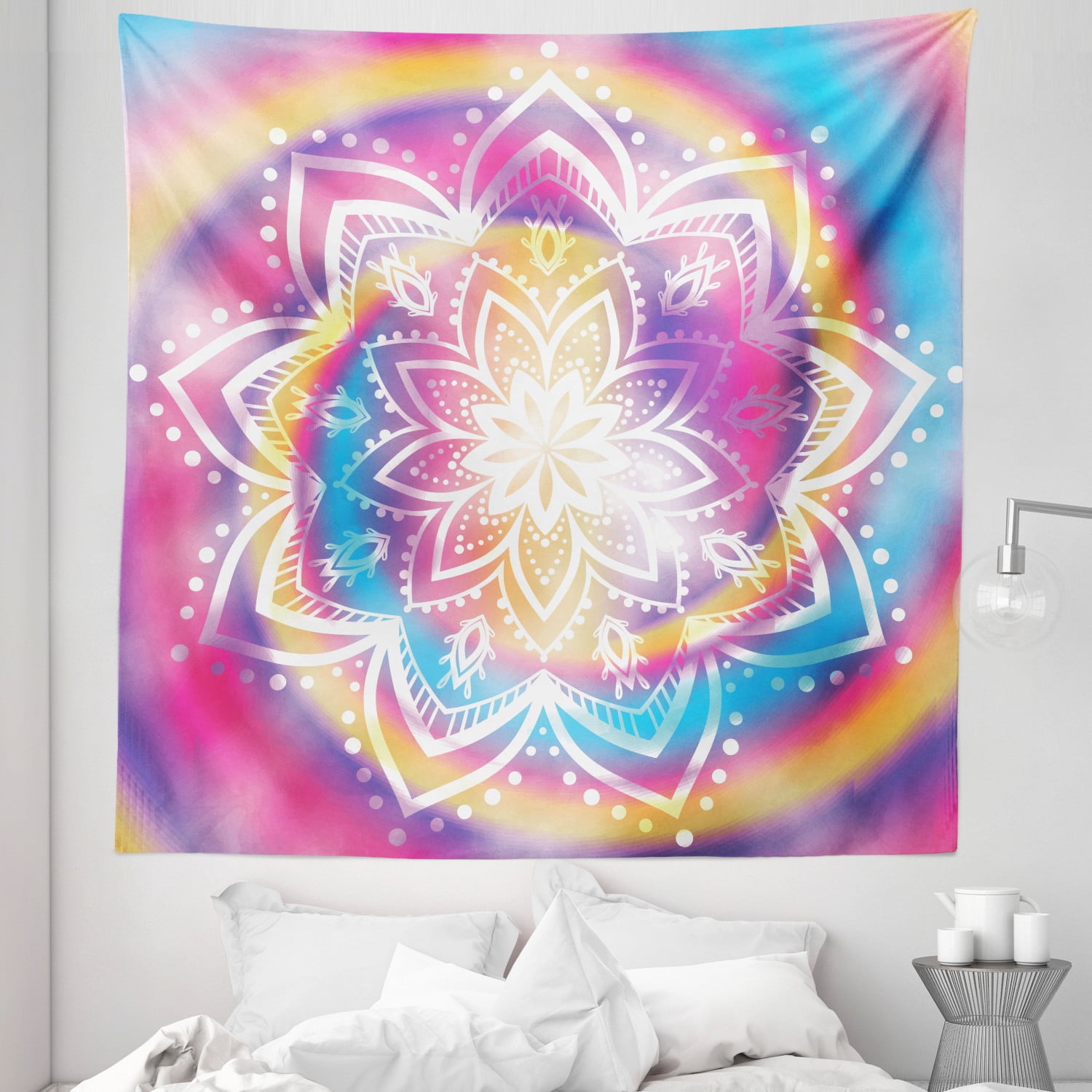 Rainbow Mandala Tapestry, Middle Eastern Mandala Design with Spiral ...