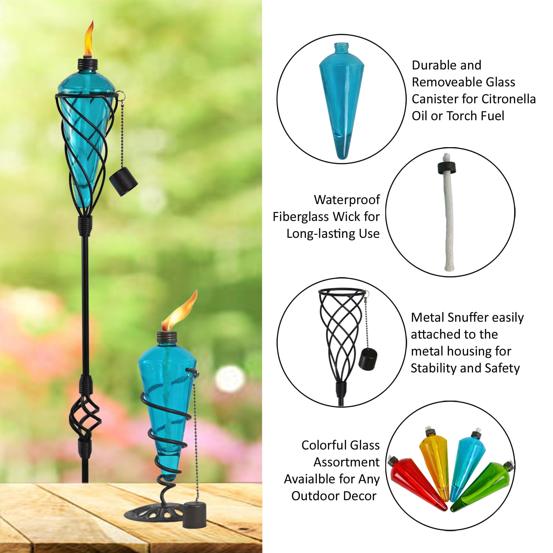 Garden Torch Citronella 6 Pack Gray Glass Garden Torch - 59 Inch Height ...