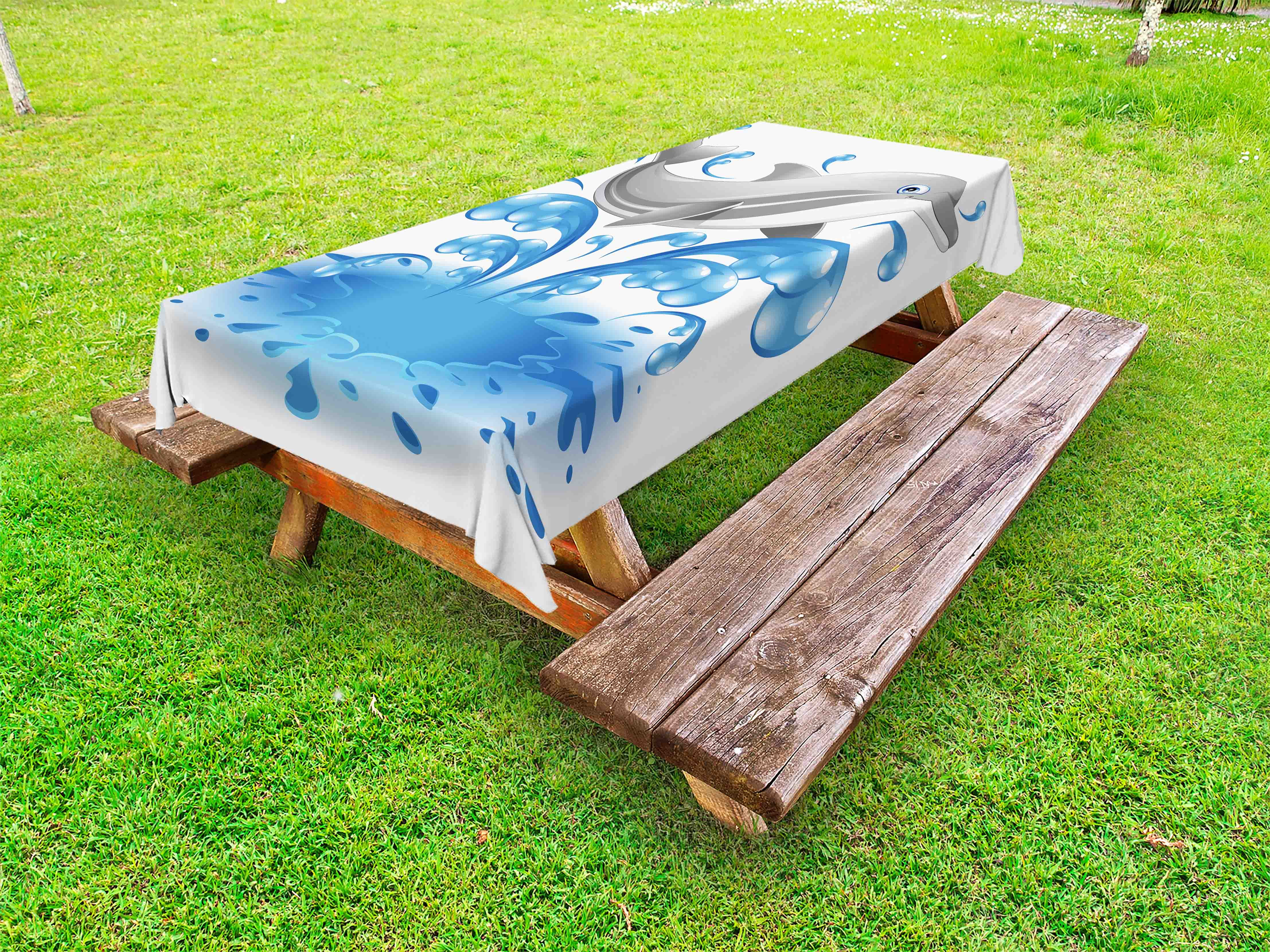 Sea Animals Outdoor Tablecloth, Jumping Dolphin Animal Character ...