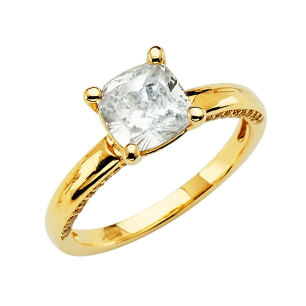 AA Jewels - Solid 14k Yellow Gold Cubic Zirconia CZ Engagement Ring ...