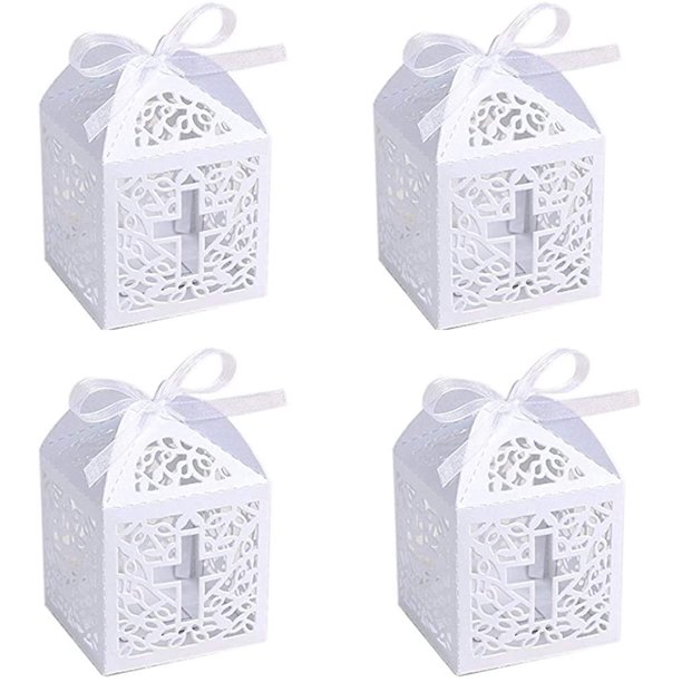Ffycin 50Pcs Baptism Christening Favor Boxes Candy Boxes Bag Gift Box ...