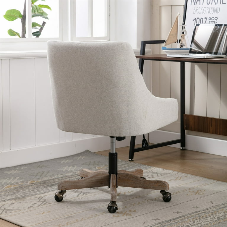 Beige Swivel Shell Office Chair Tufted Linen Upholstery Adjustable Height Padded Seat Walmart