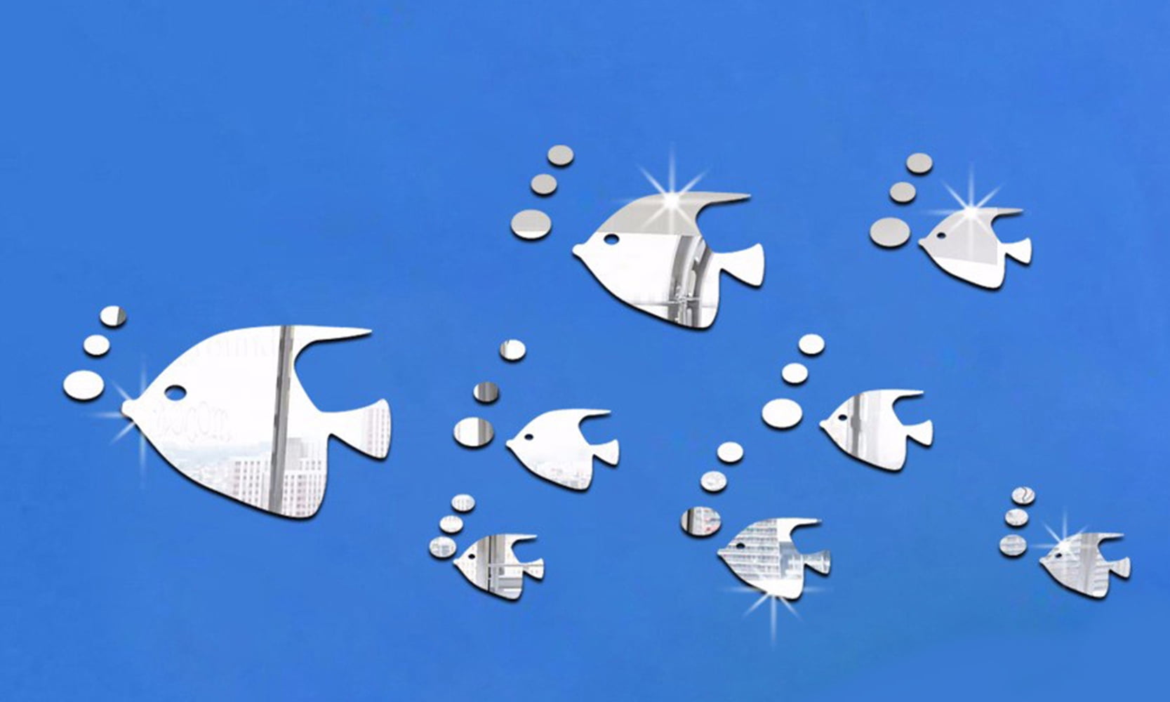 LINEL Silver Mirrored Fish Bubbles Bathroom Wall Decals - Walmart.com