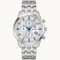 96B285 Men's Quartz Wrist Chronograph, Blue Dial, Silver-Tone, 44.5mm ...