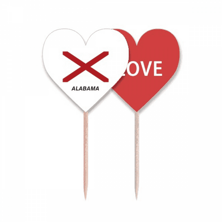 American State Flag Contour Alabama Toothpick Flag LOVE Heart Lable ...