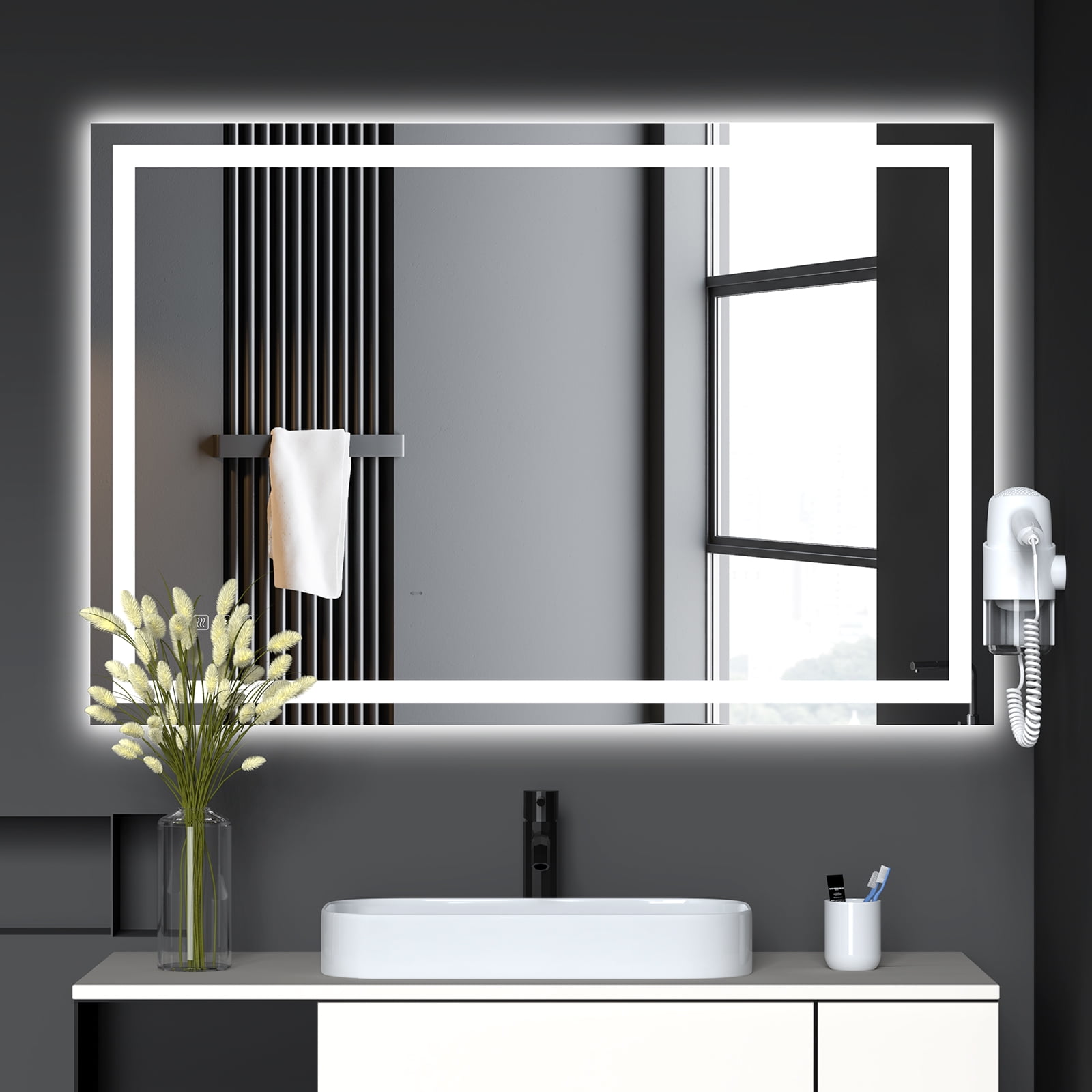 LED Bathroom Mirror 32"x 48" Makeup Mirror with Front and Backlight ...