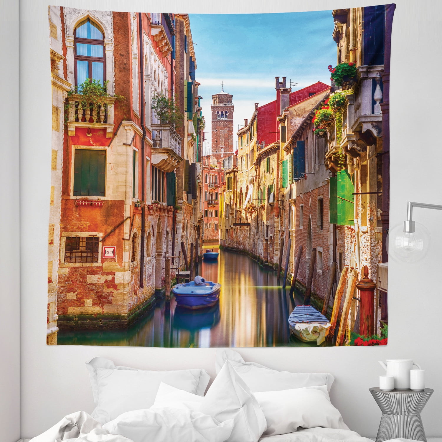 Italy Tapestry, Venice Cityscape Narrow Water Canal Building ...