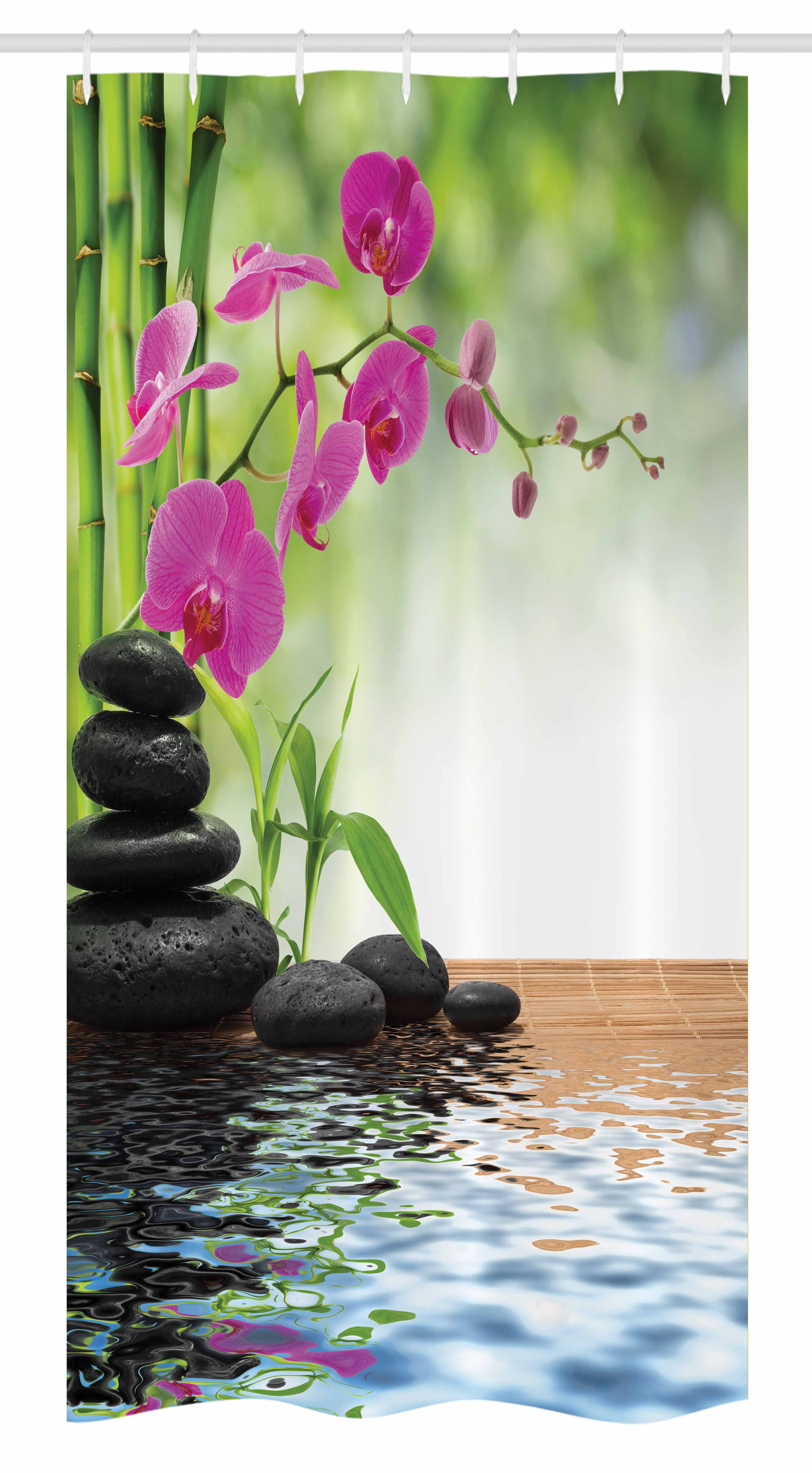 Spa Stall Shower Curtain, Composition Bamboo Tree Floor Mat Orchid ...