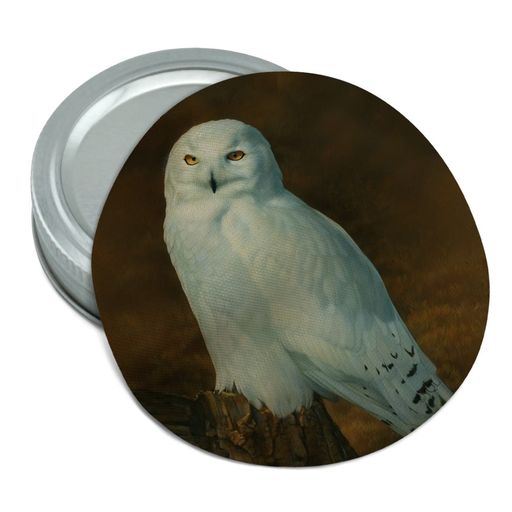 Snowy Arctic Owl on Tree Stump Round Rubber Non-Slip Jar Gripper Lid ...