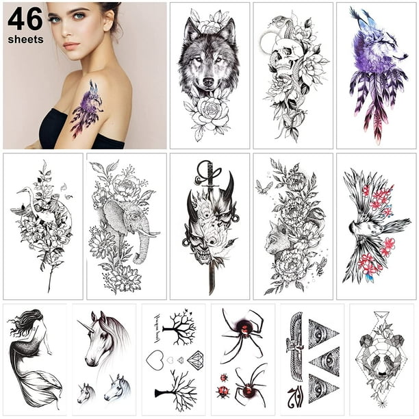 46 Sheets Flowers Temporary Tattoos Stickers Multi-Colored Mixed Style ...