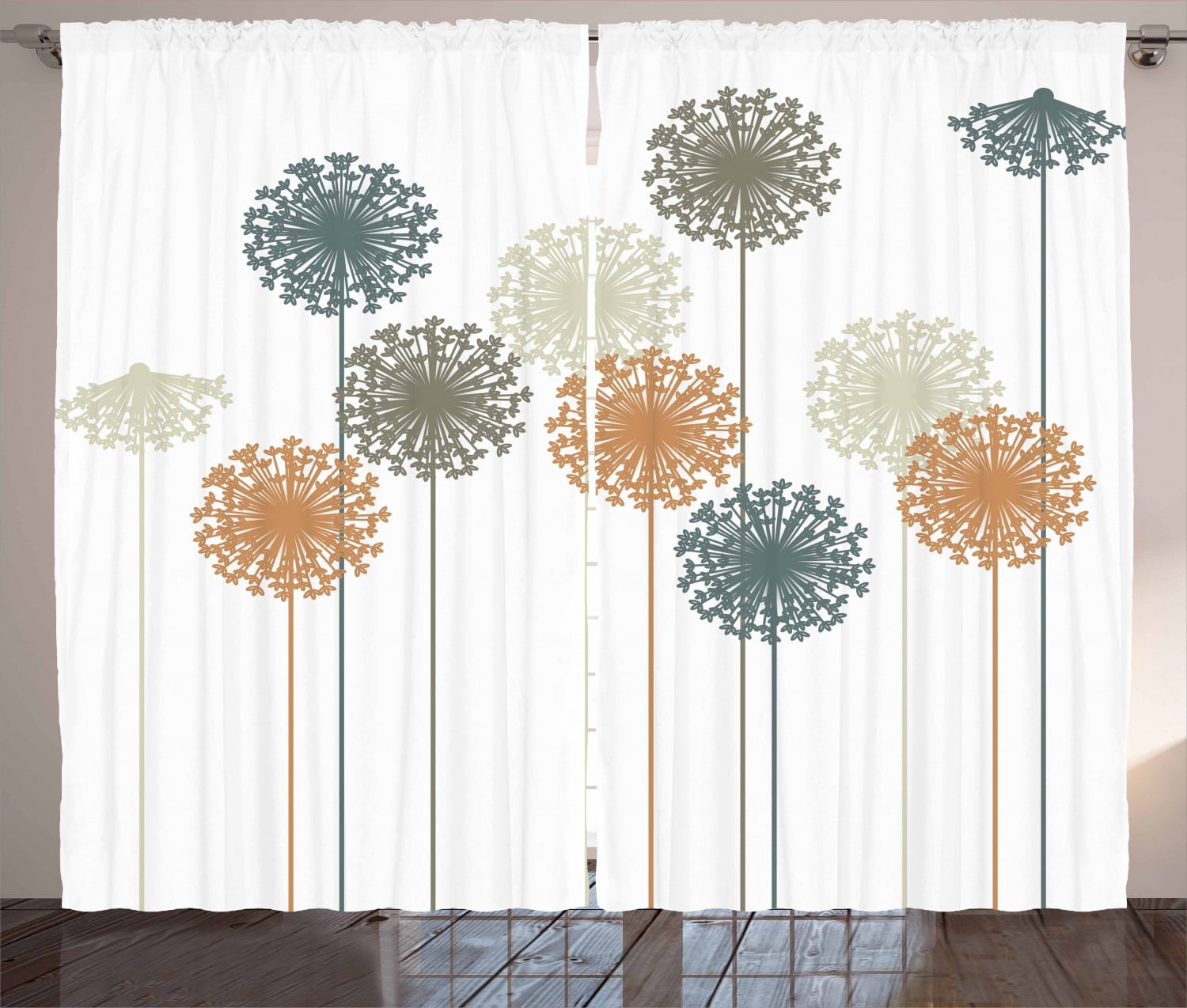 Dandelion Curtains 2 Panels Set, Abstract Wildflower Silhouettes ...