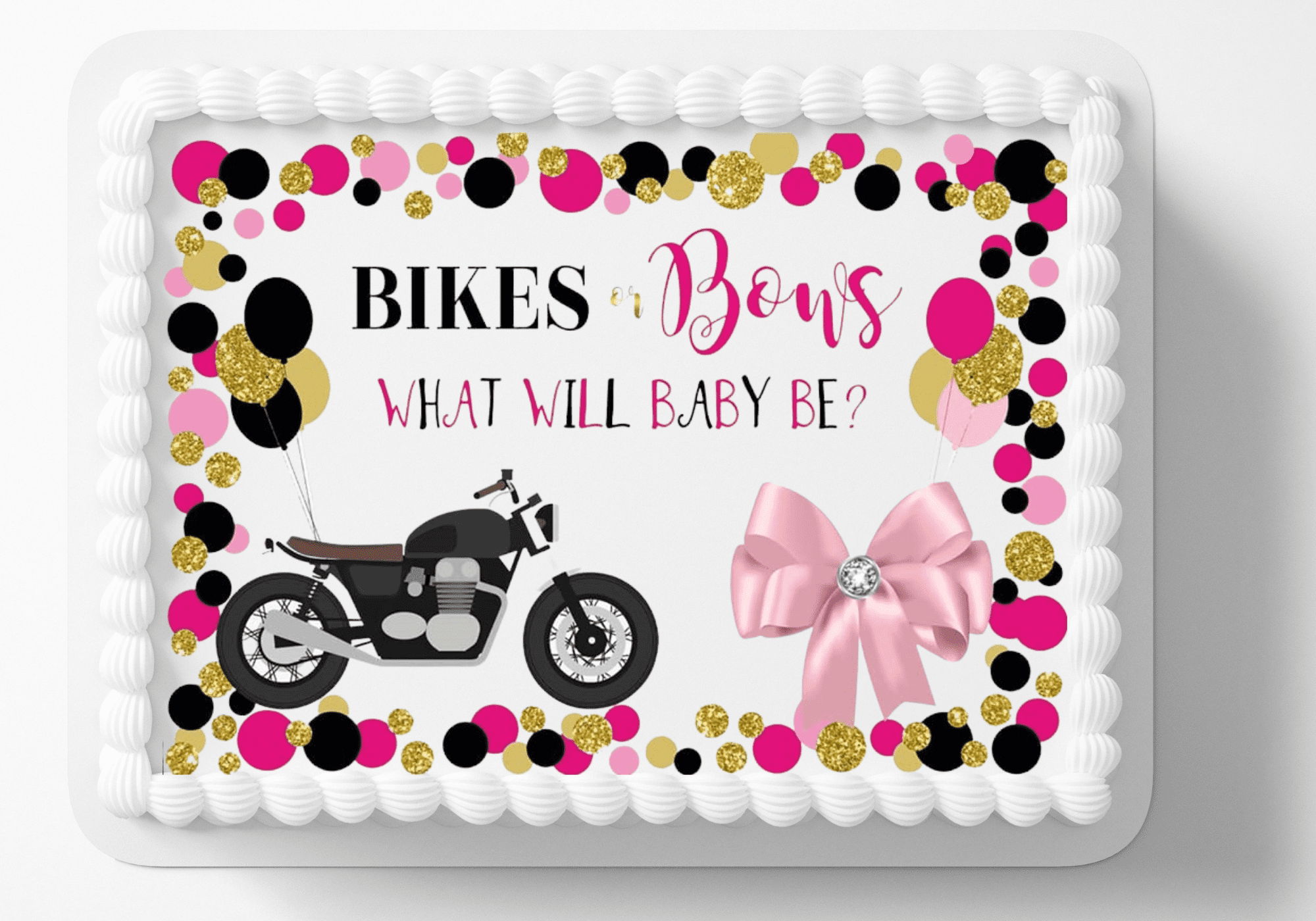 Bikes Or Bows Motorcycle Biker Themed Baby Shower Edible Image Edible ...