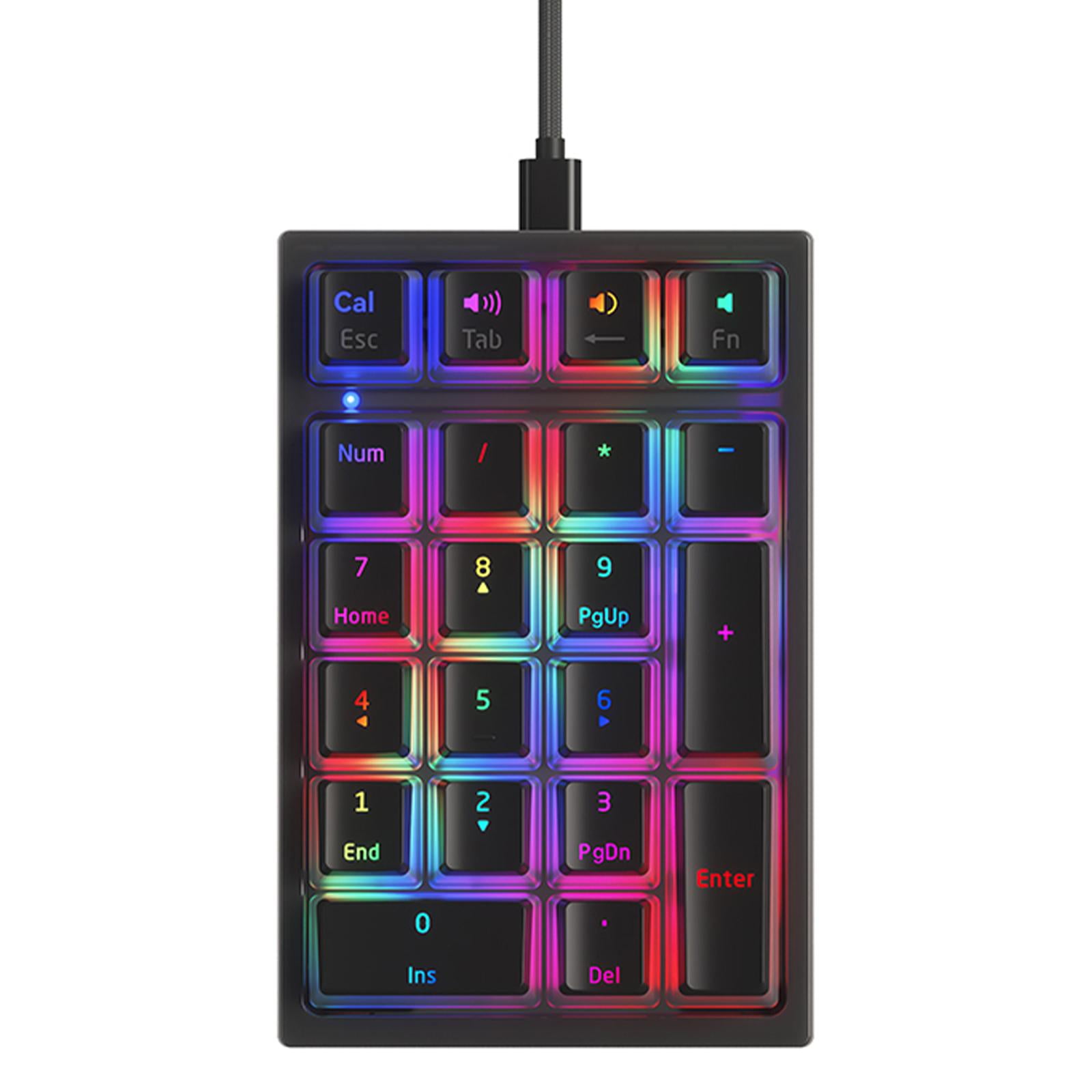 21 Keys Wired Mechanical Numeric Keypad RGB LED Backlit Keyboard Mini ...