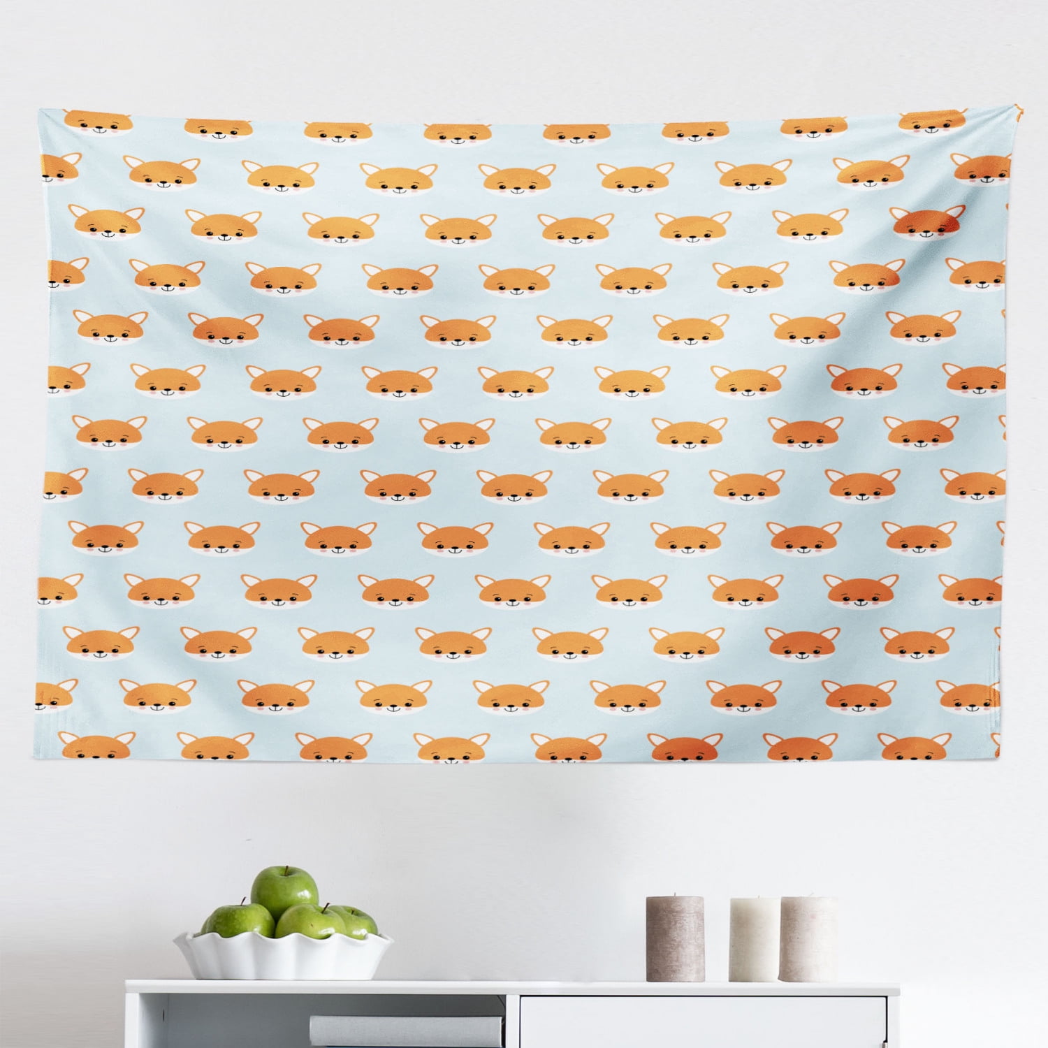 Fox Tapestry, Winter Themed Repetitive Pattern of Wild Animal Pine ...