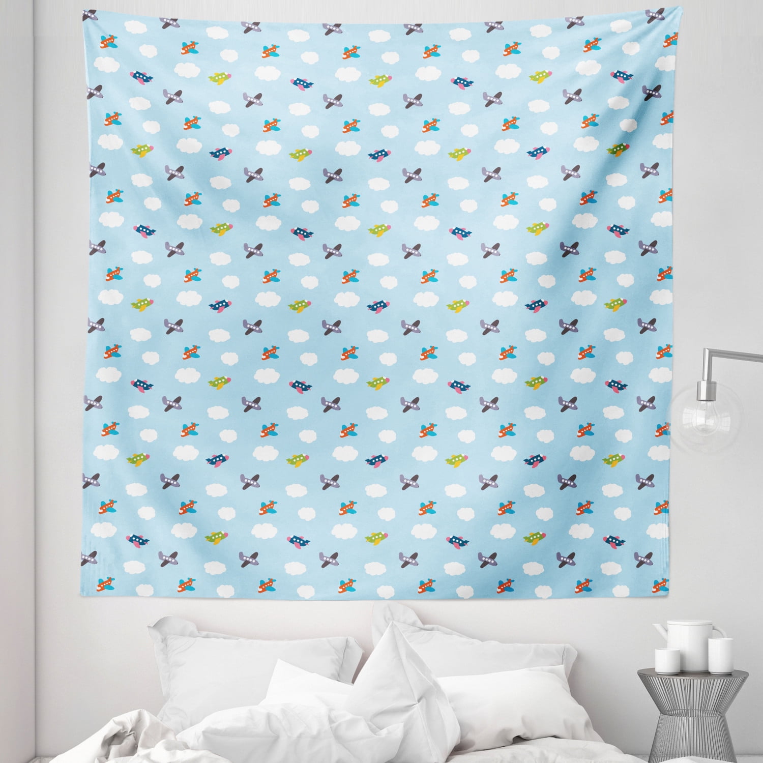 Airplane Tapestry, Colorful Toys Graphic Pattern Planes and Clouds ...