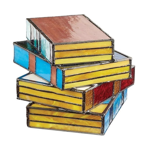 Stained Glass Stacked Books Lamp, Stacked Books Glass Lamp, LED Book ...