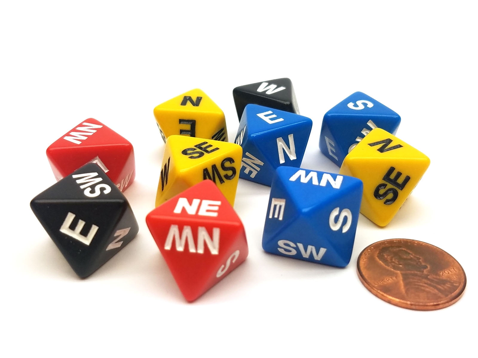Set of 10 Compass Cardinal Direction D8 Dice - Assortment of Colors ...
