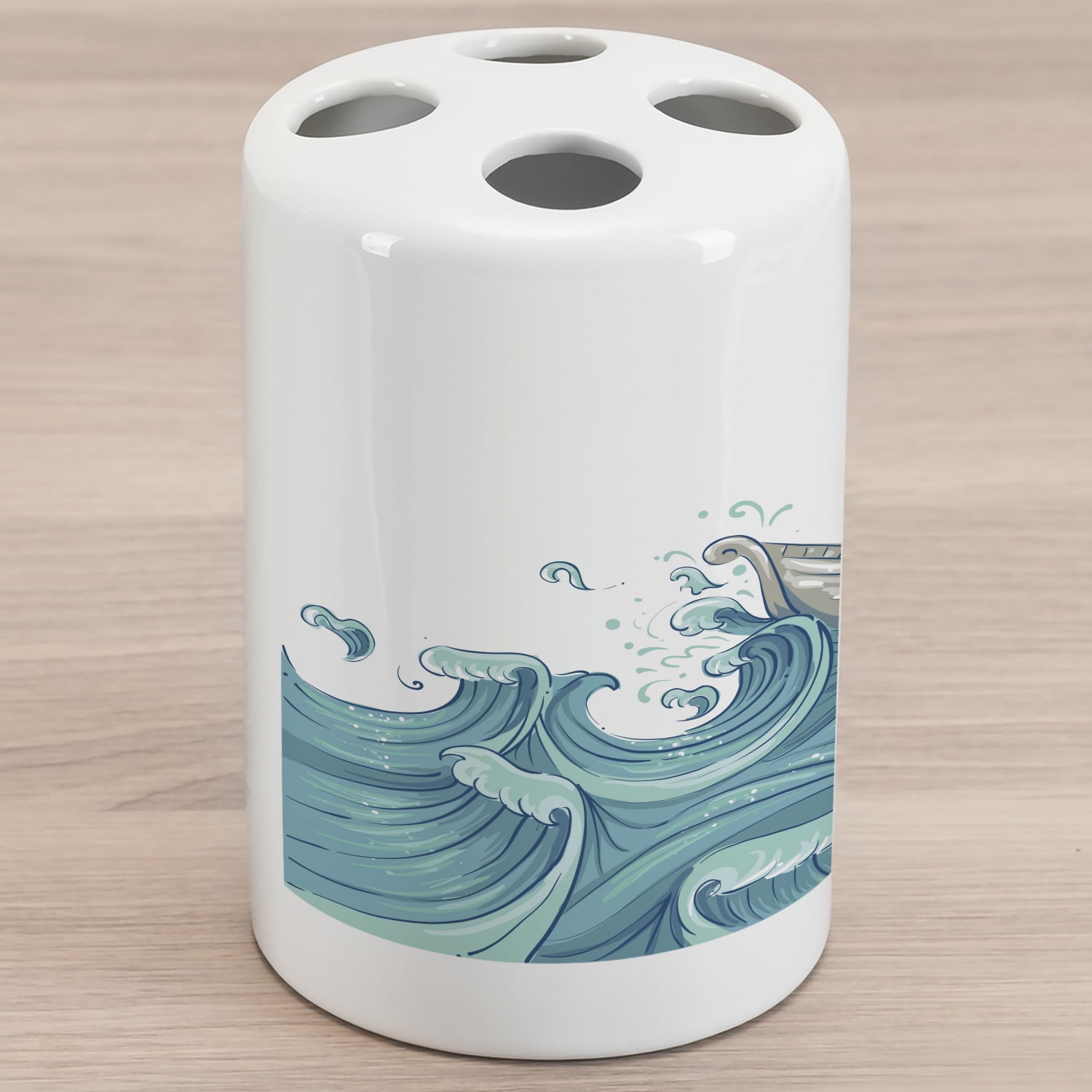 Nautical Ceramic Toothbrush Holder, Ship Being Tossed by Giant Ocean ...