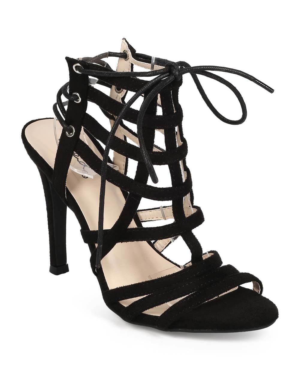New Women Qupid Hailey-01 Suede Peep Toe Caged Lace Up Slingback Sandal ...