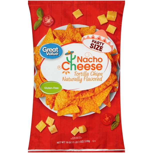 Great Value Party Size Nacho Cheese Tortilla Chips, 19 oz - Walmart.com